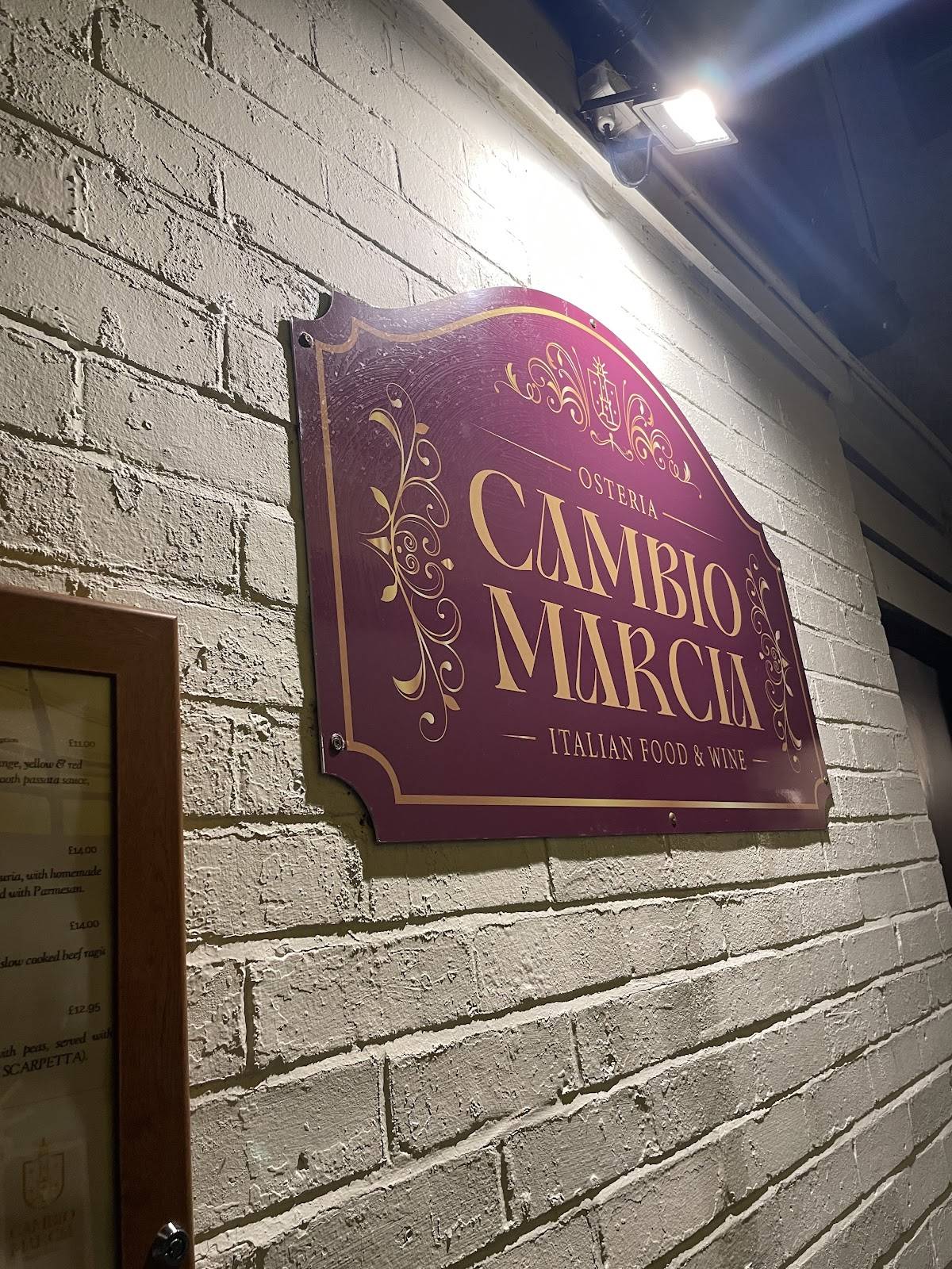 Menu at Cambio Marcia restaurant, Guildford