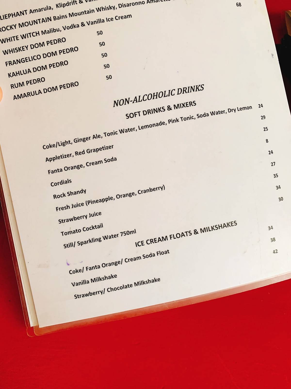 Menu at Cape to Cuba restaurant, Cape Town, 165 Main Rd