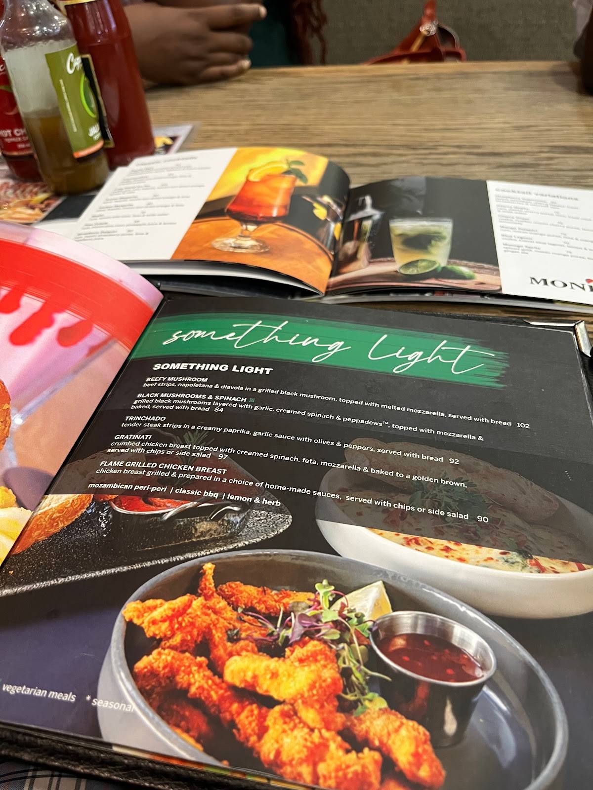 Menu at Cappuccino's restaurant, Nelspruit