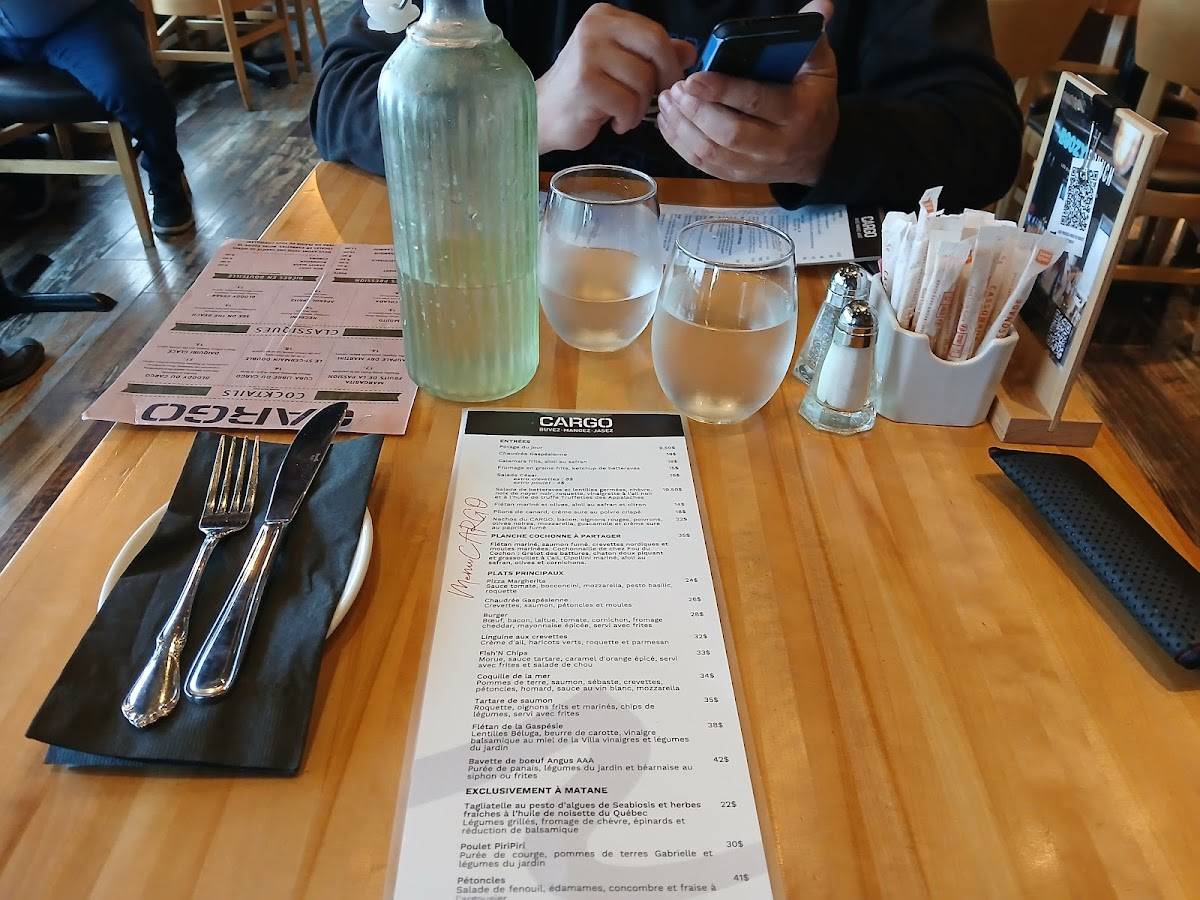 Menu au Restaurant Cargo, Matane