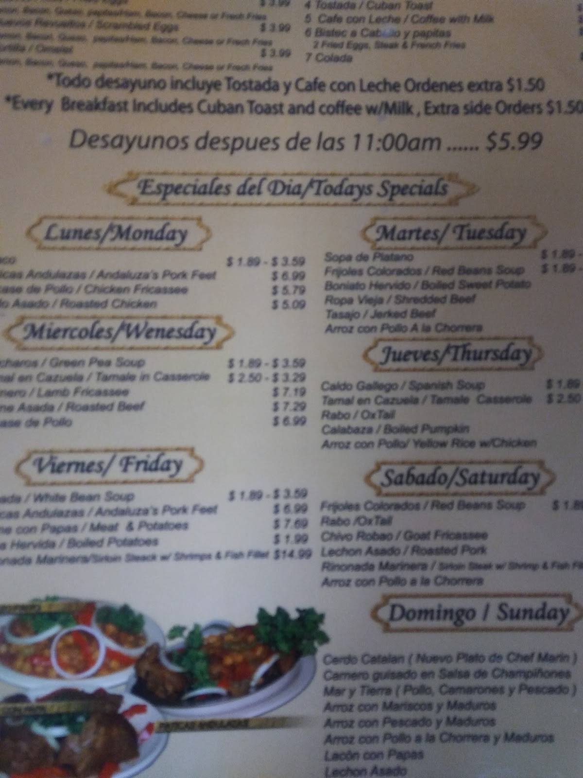 Menu at Casa Marin Restaurant, Hialeah, Palm Ave