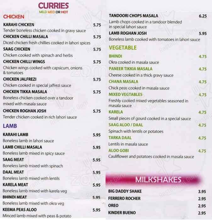 Menu at Cha Cha's Lahori Grill restaurant, Edgware, 42 Watling Ave