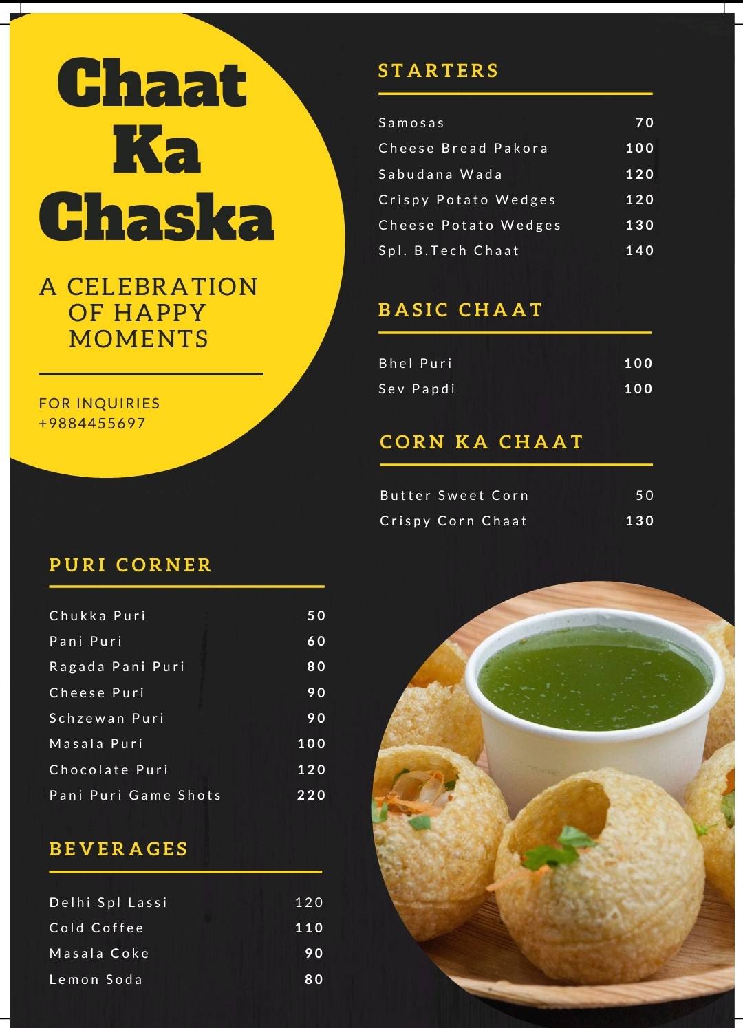 Menu at Chaat Ka Chaska, Chennai, Chennai
