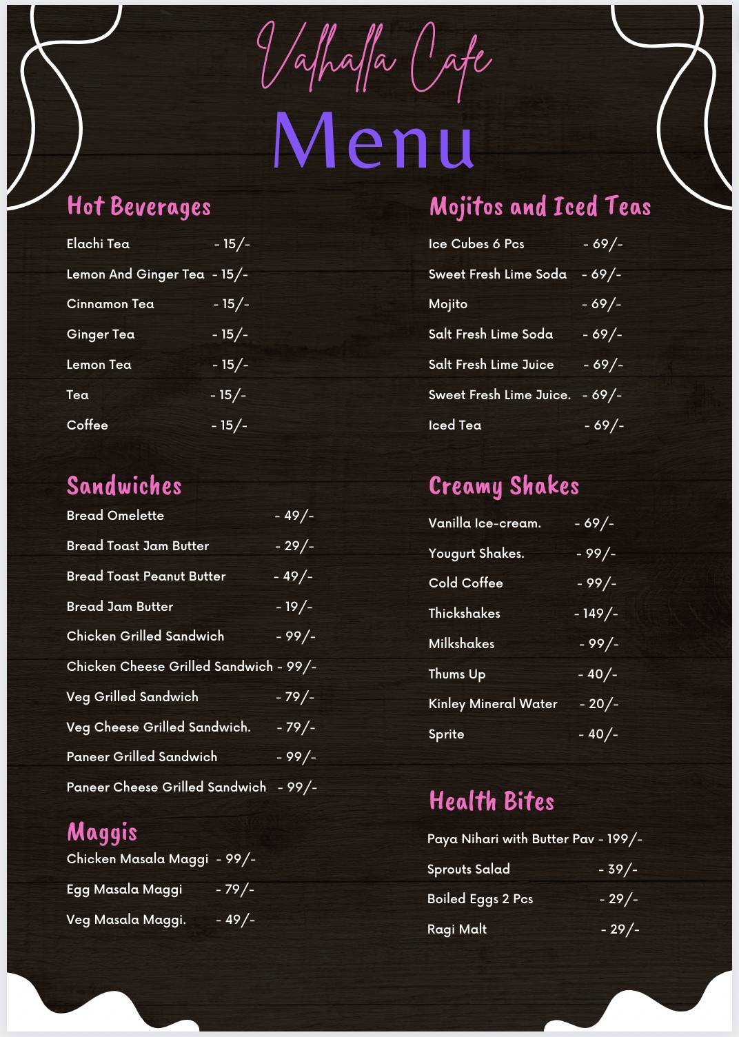 Menu at Charminar Chowrasta Restaurant and Valhalla Cafe, Visakhapatnam ...