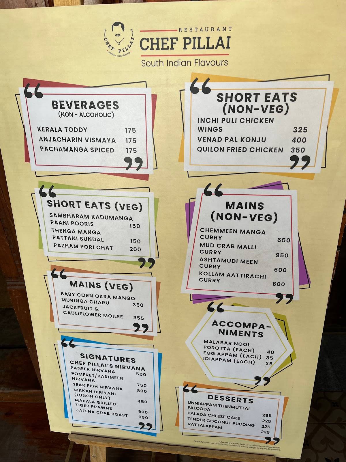 Menu at Restaurant Chef Pillai, Bengaluru