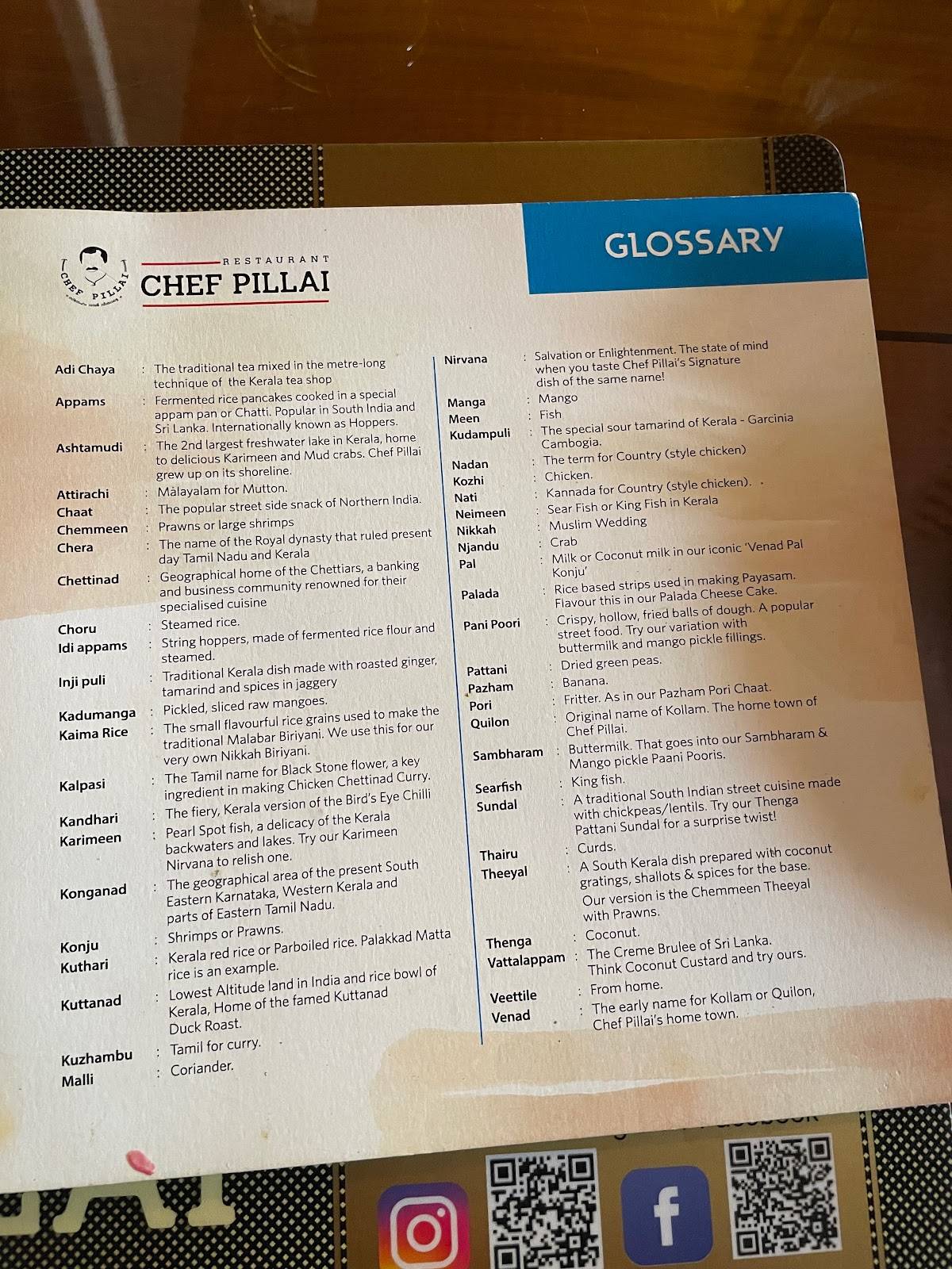Menu at Restaurant Chef Pillai, Bengaluru