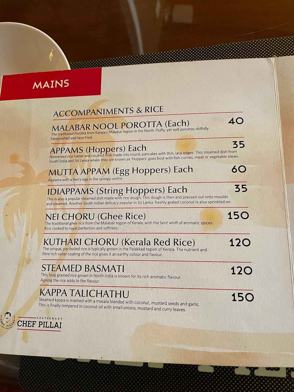 Menu at Restaurant Chef Pillai, Bengaluru