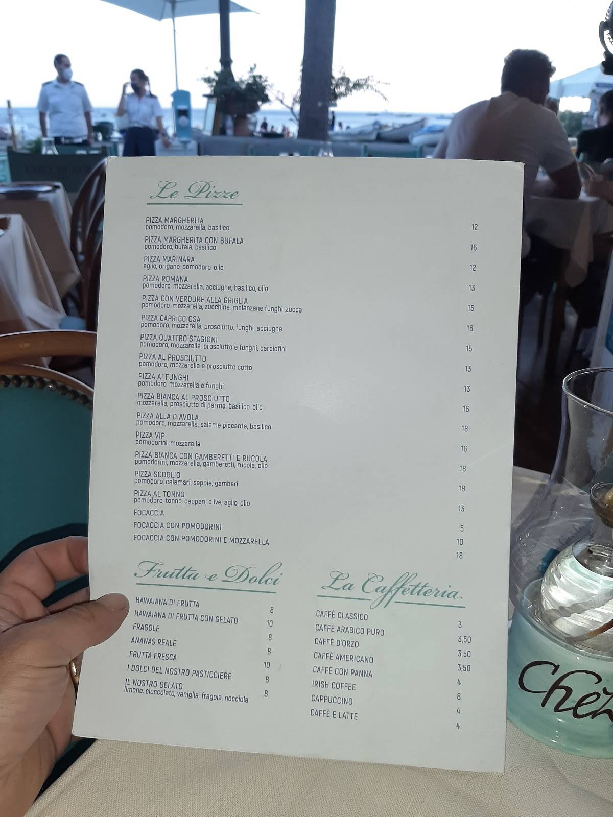 Menu at Chez Black restaurant, Positano