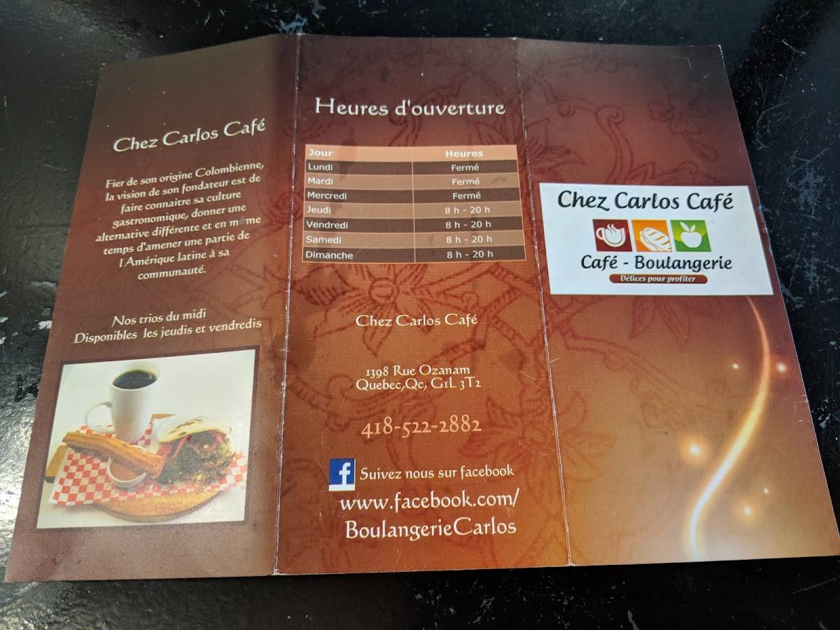Carta de Chez Carlos Café, Quebec