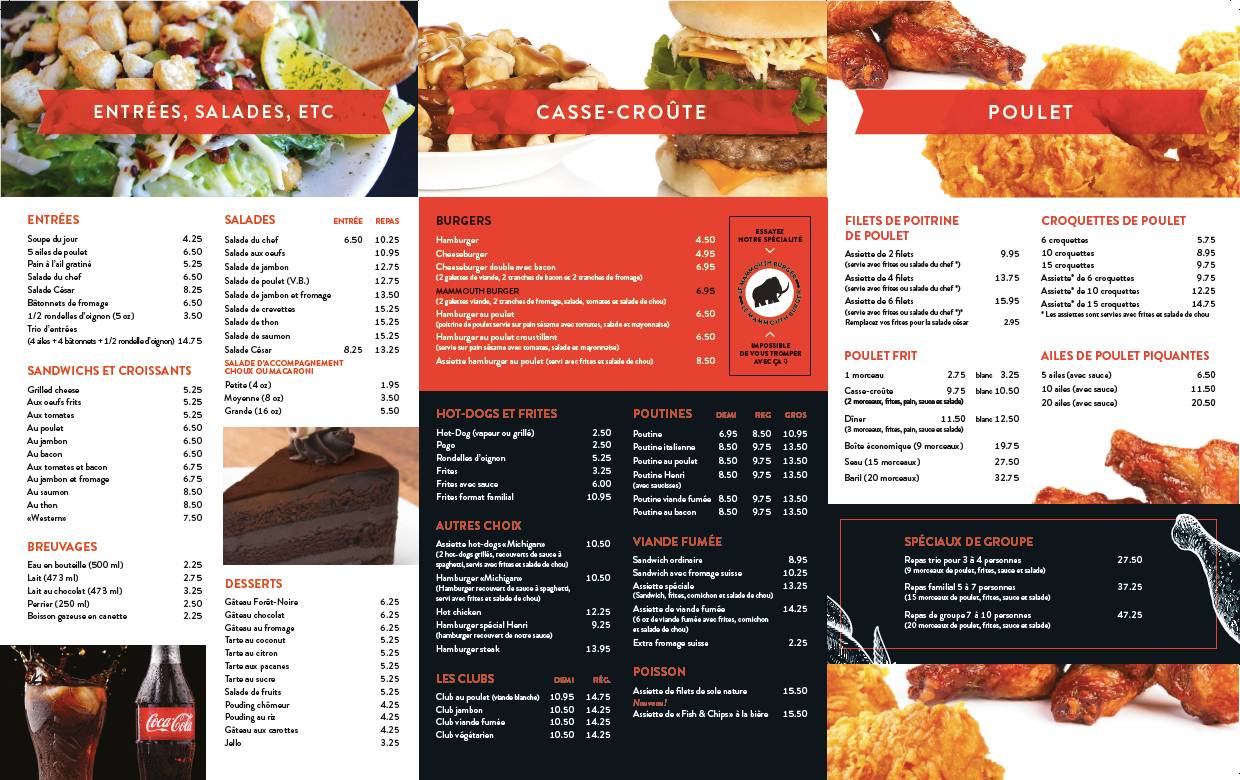 Menu au Restaurant Chez Henri, Joliette