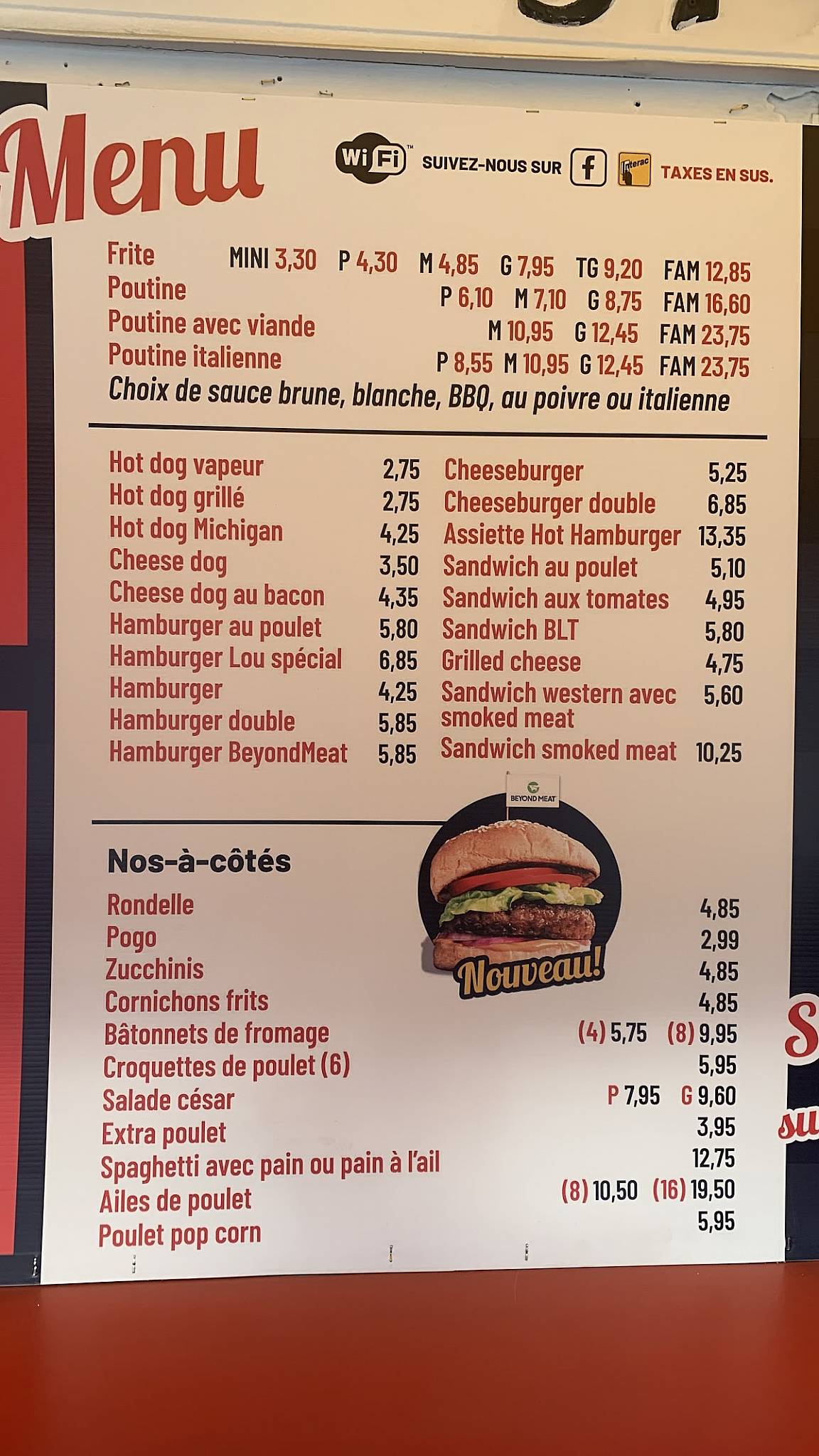 Menu au Chez Lou Patate restaurant, Gatineau