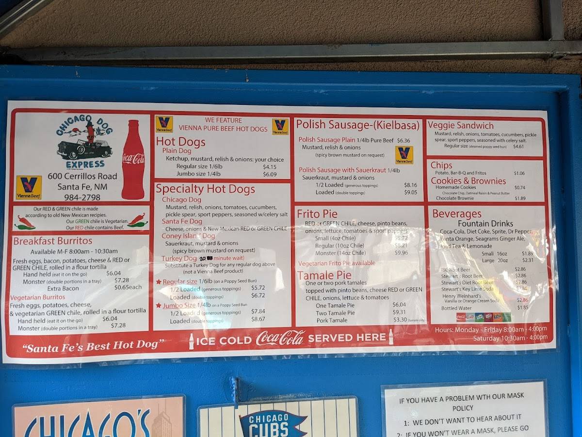 Menu at Chicago Dog Express restaurant, Santa Fe, 600 Cerrillos Rd