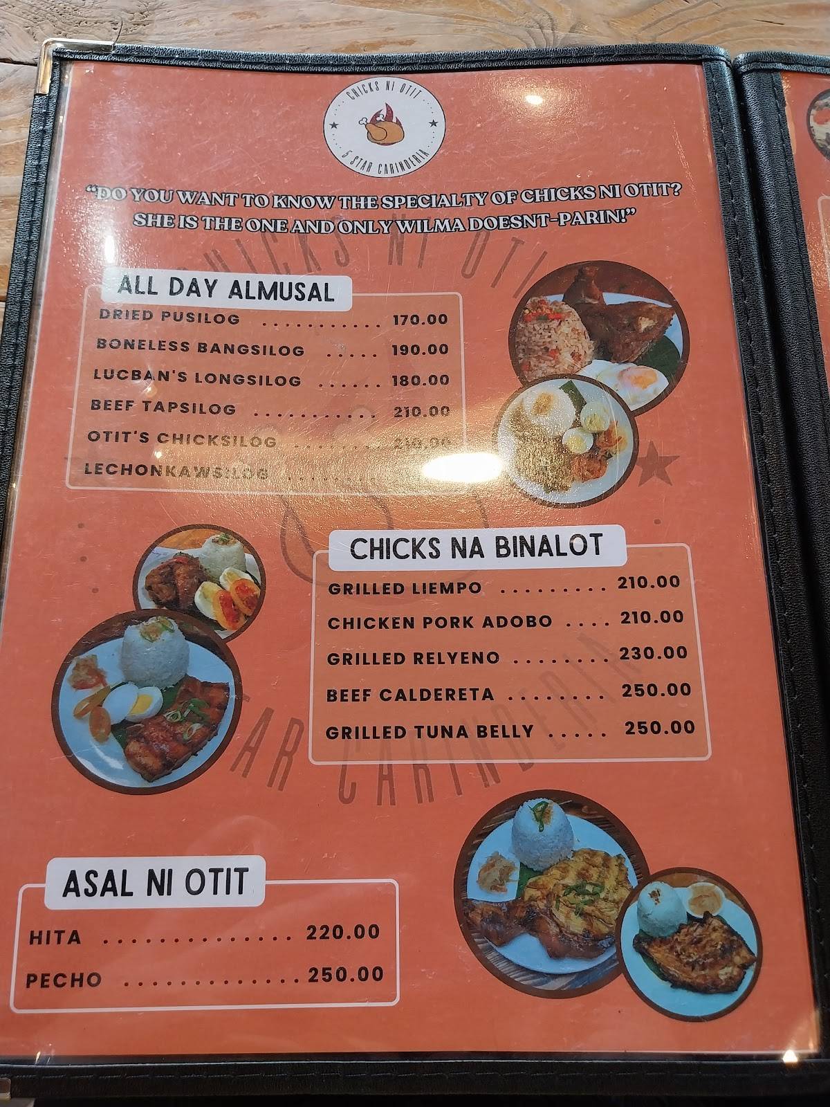 Menu at Chicks ni Otit Tagaytay restaurant, Tagaytay