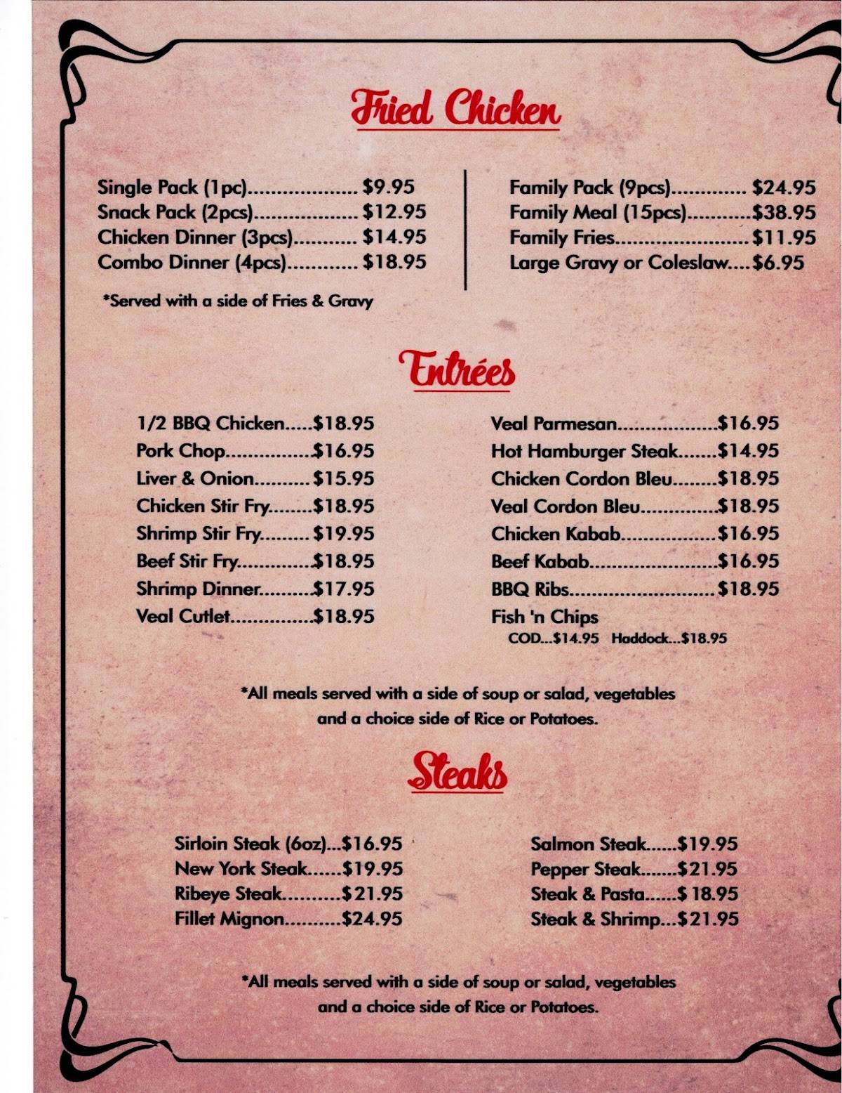 Menu at Chill and Grill Restaurant, Tofield