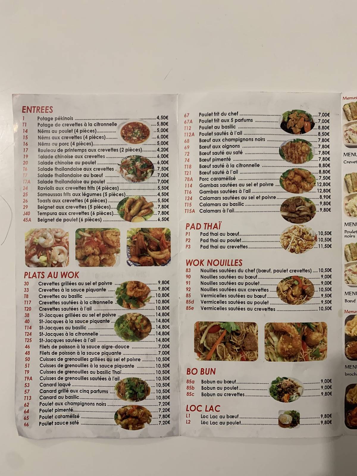 Menu au Restaurant Chinois Le Wok Du Mandarin, Joigny