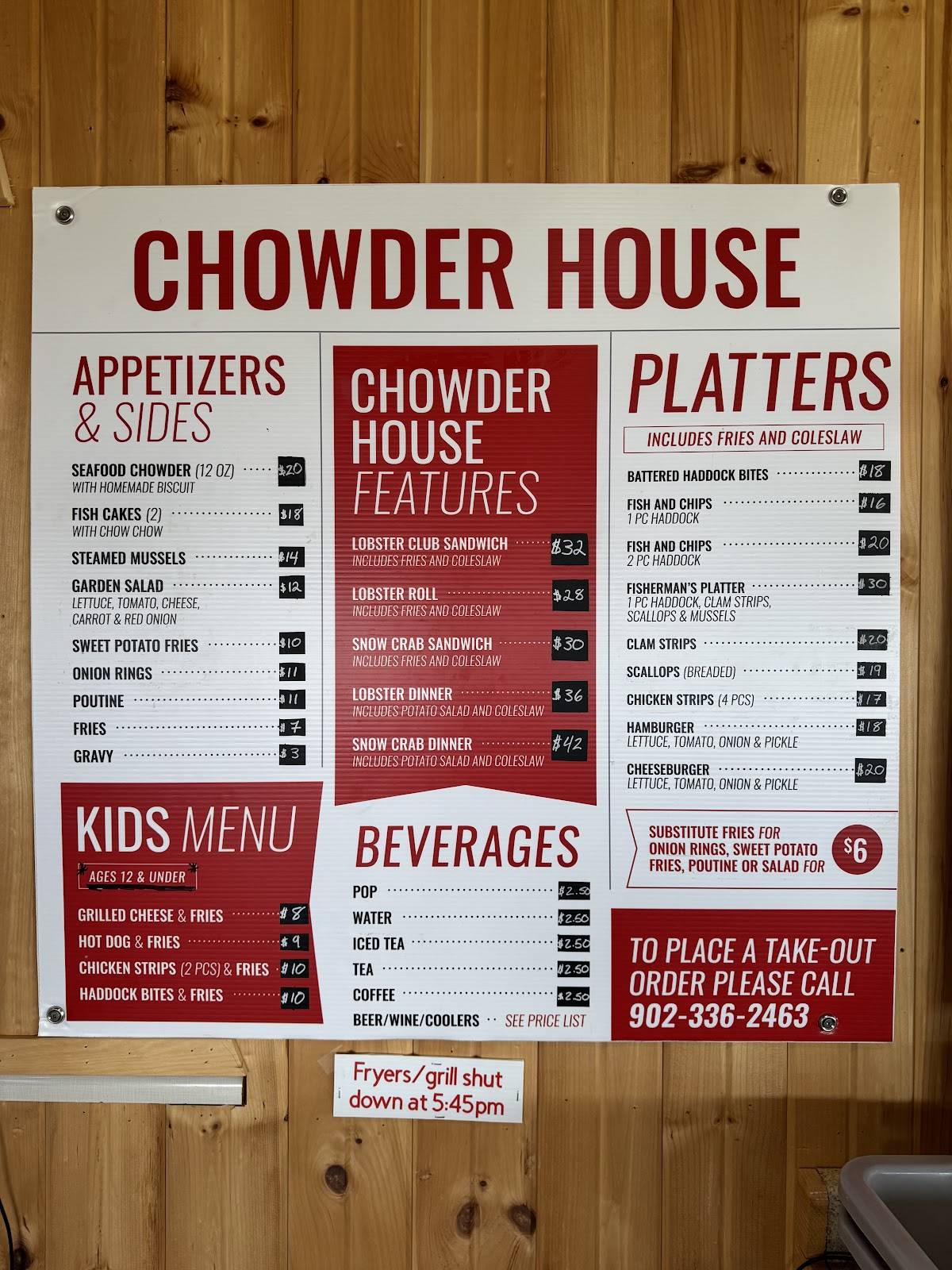 Menu at Chowder House restaurant, Neils Harbour, 90 Lighthouse Rd