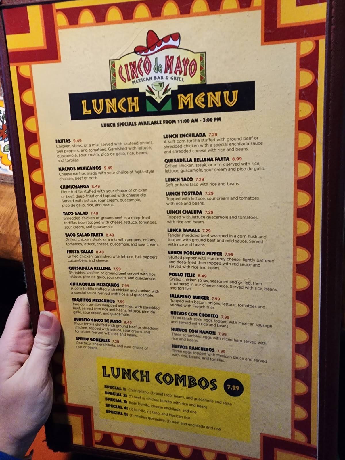 Menu at Cinco De Mayo Mexican Bar And Grill, Bardstown