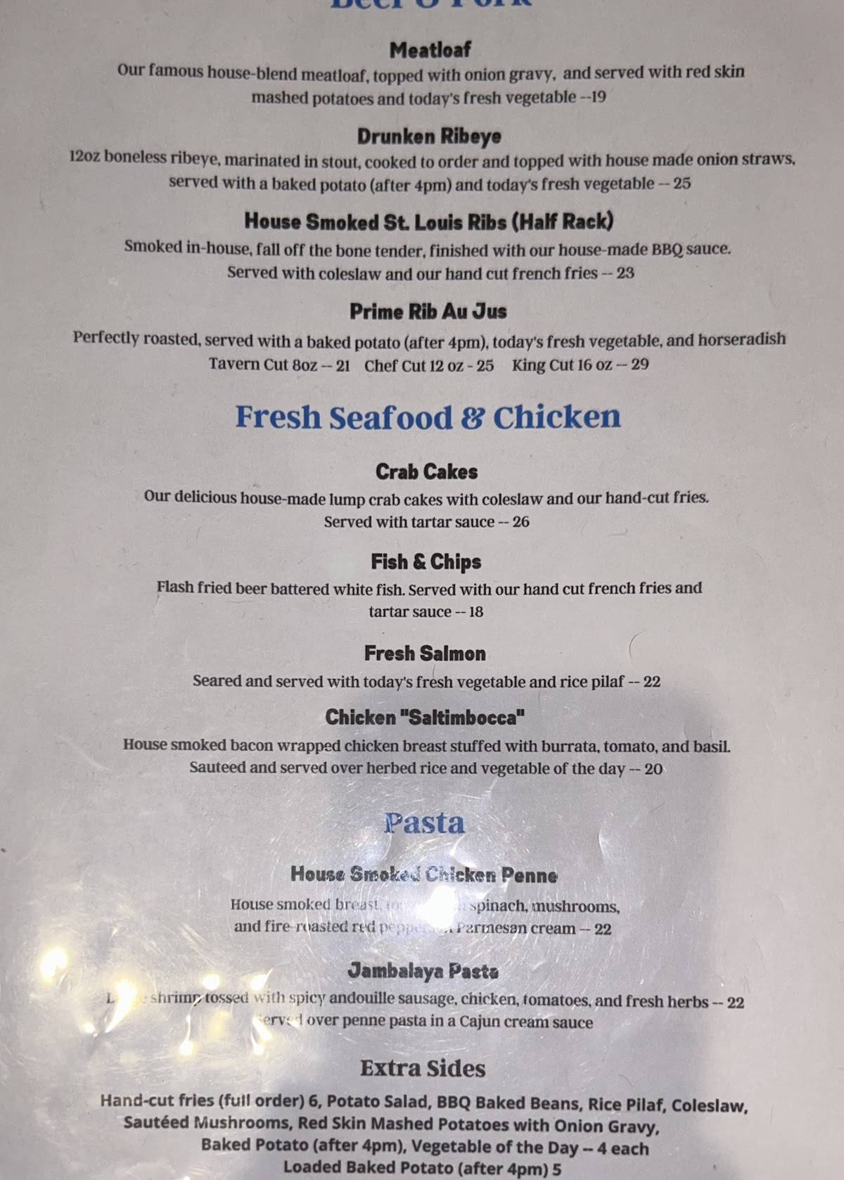Menu at City Tavern restaurant, Manassas, Center St