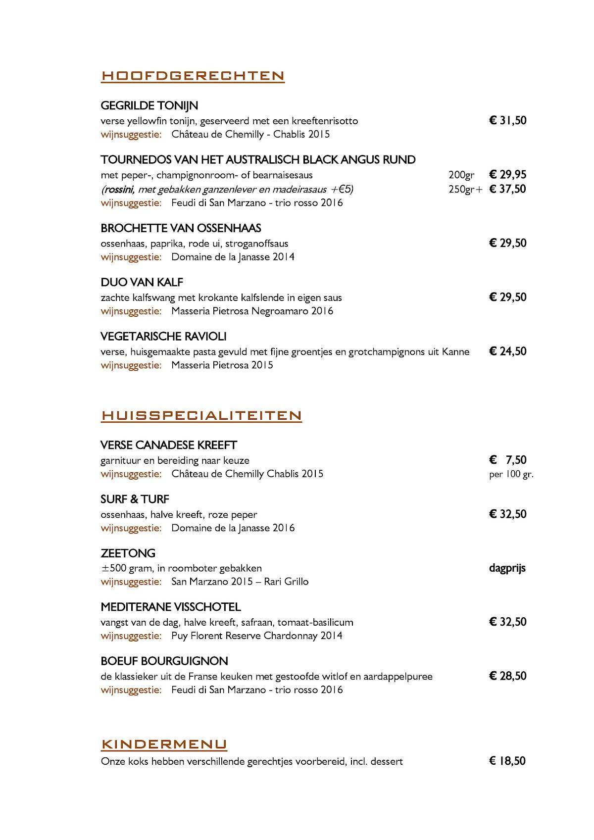 Menu at Restaurant Contrast, Lanaken