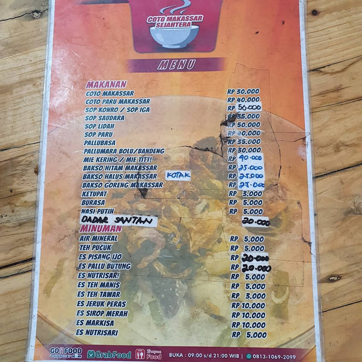 Menu at Coto Makassar Sejahtera Rumah Makan Khas Makassar restaurant ...