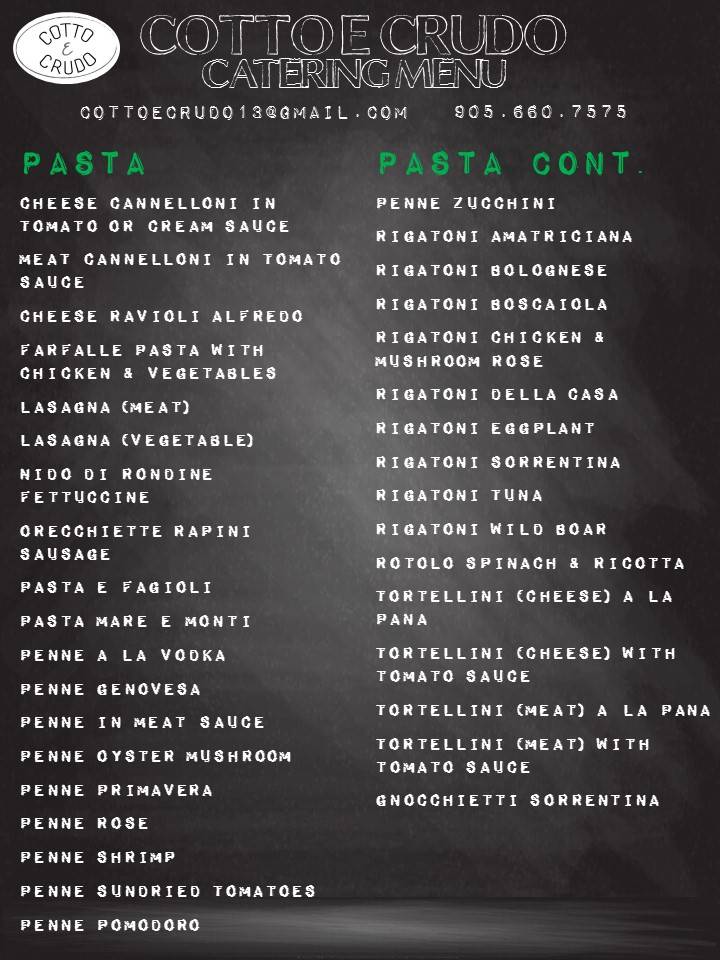 Menu at Cotto e Crudo restaurant, Vaughan