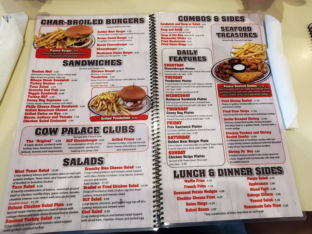 Menu at Cow Palace restaurant, Shelbyville