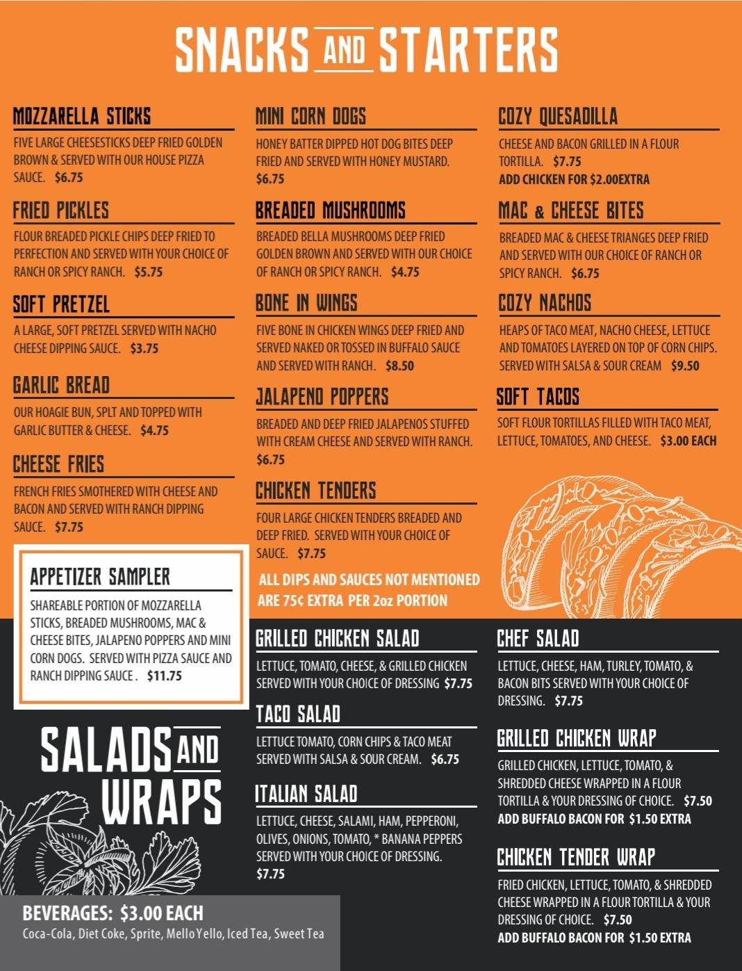 Menu at Cozy Lounge restaurant, Columbus