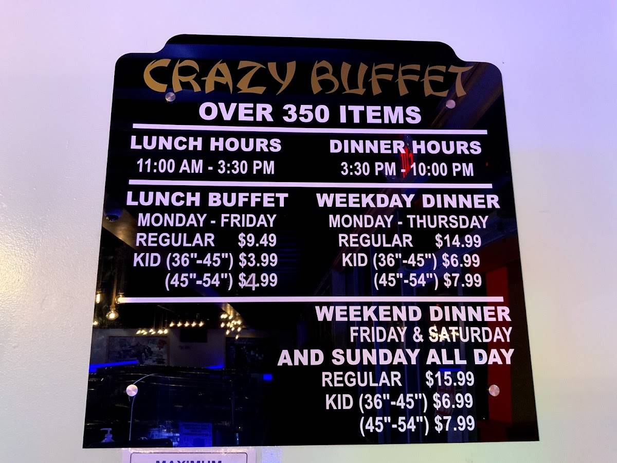 Menu at Crazy Buffet restaurant, Orlando, S Orange Blossom Trl