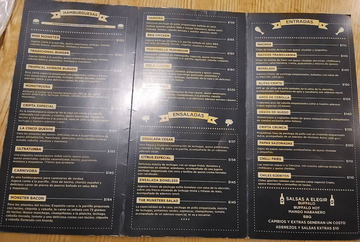 Carta del restaurante Cripta Burger, Mexicali, Calz. Justo Sierra s/n
