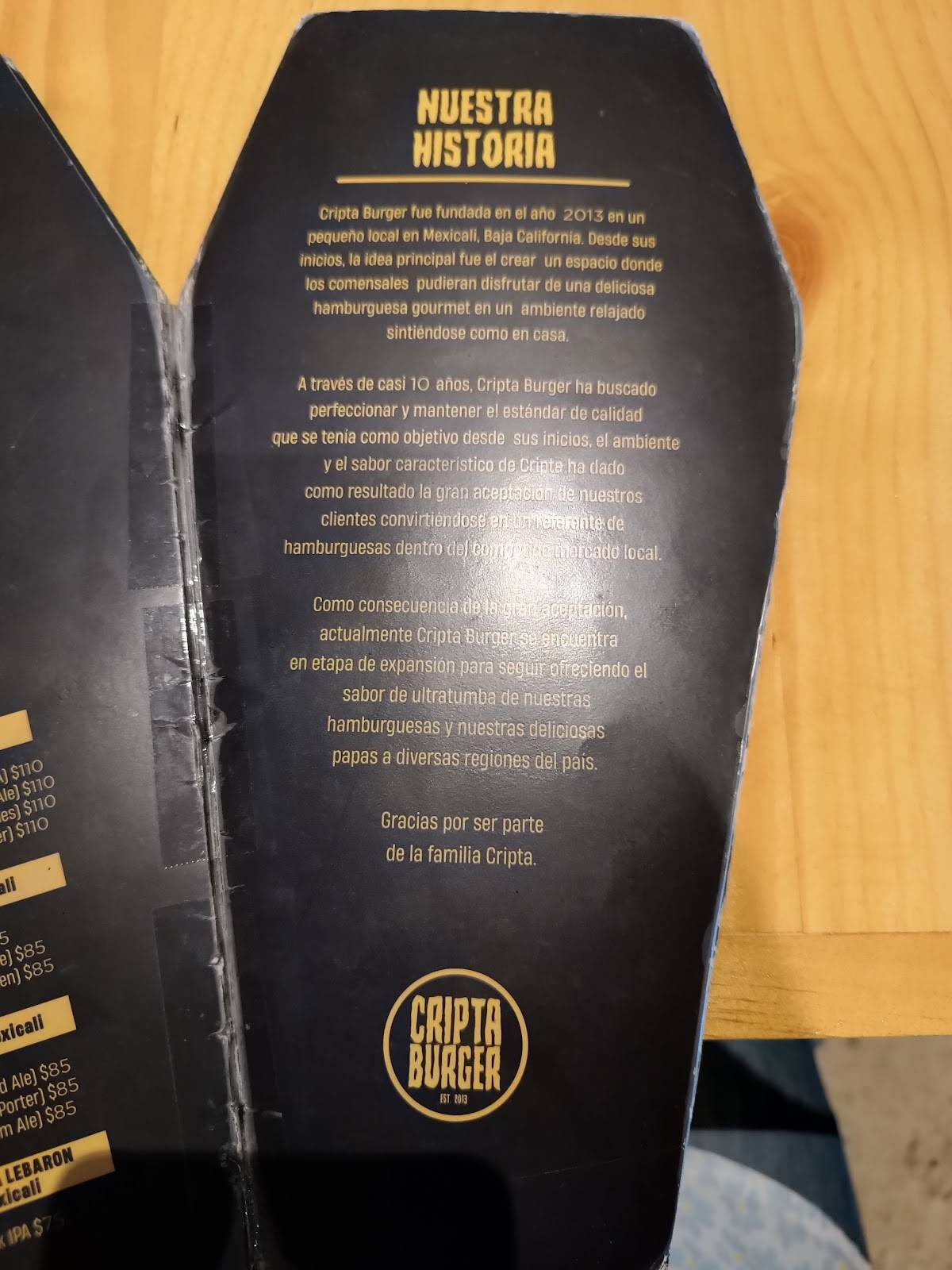 Carta del restaurante Cripta Burger, Mexicali, Calz. Justo Sierra s/n
