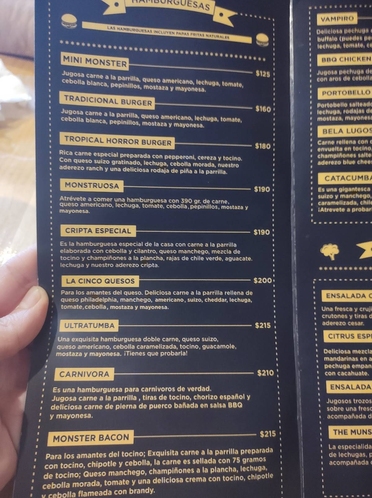 Carta del restaurante Cripta Burger, Mexicali, Calz. Justo Sierra s/n