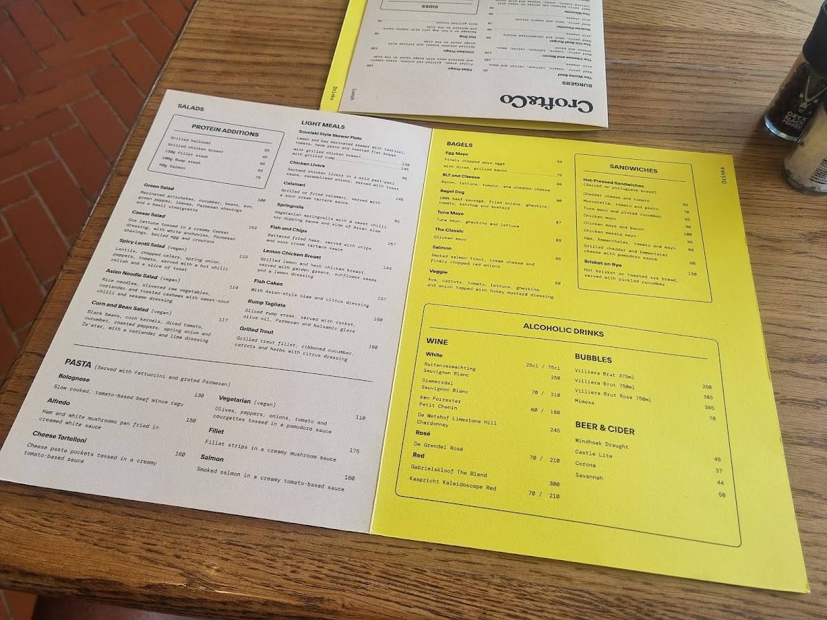 Menu at Croft & co restaurant, Randburg