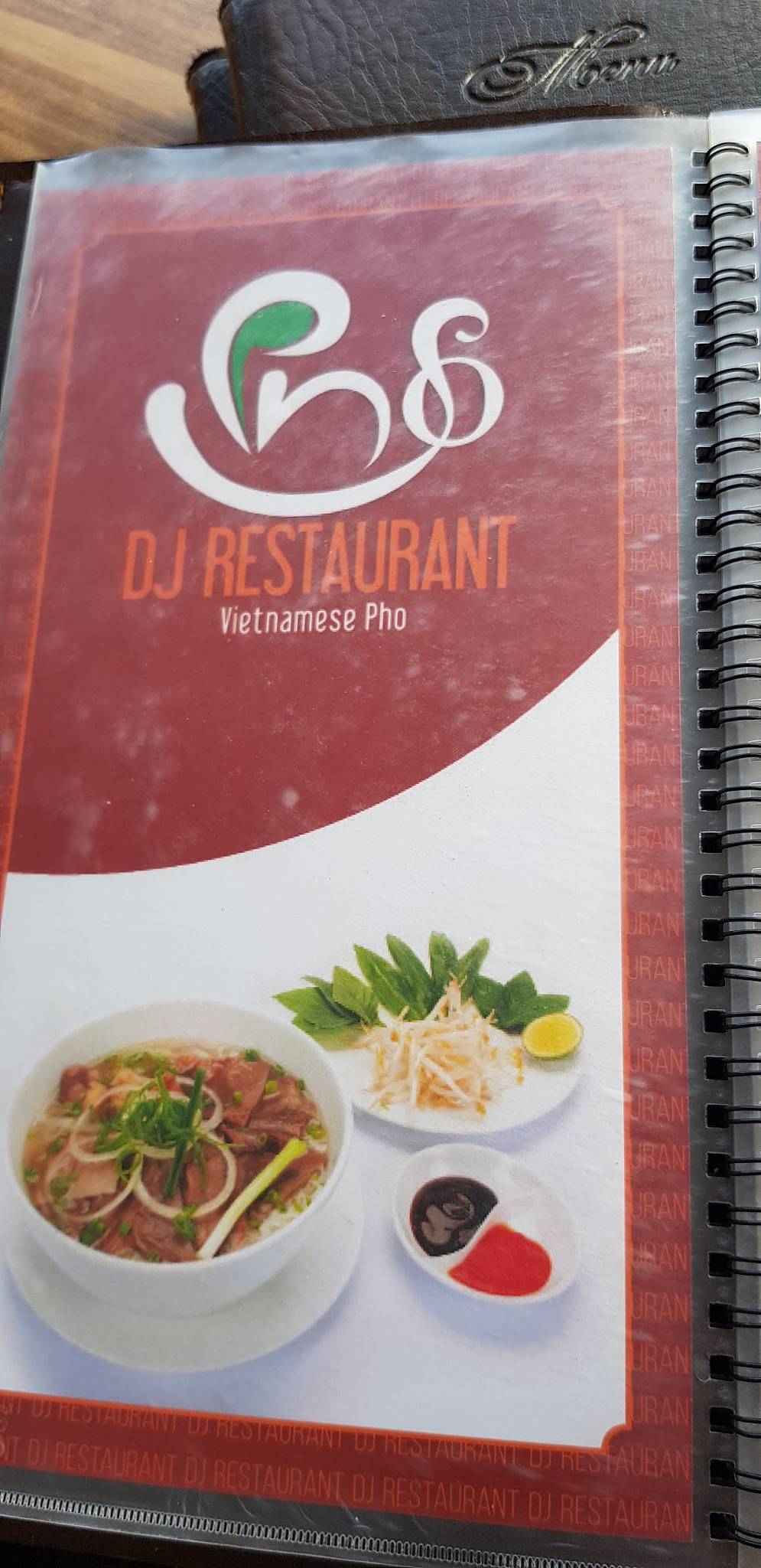 Menu at DJ Vietnamese Pho restaurant, Ingleburn