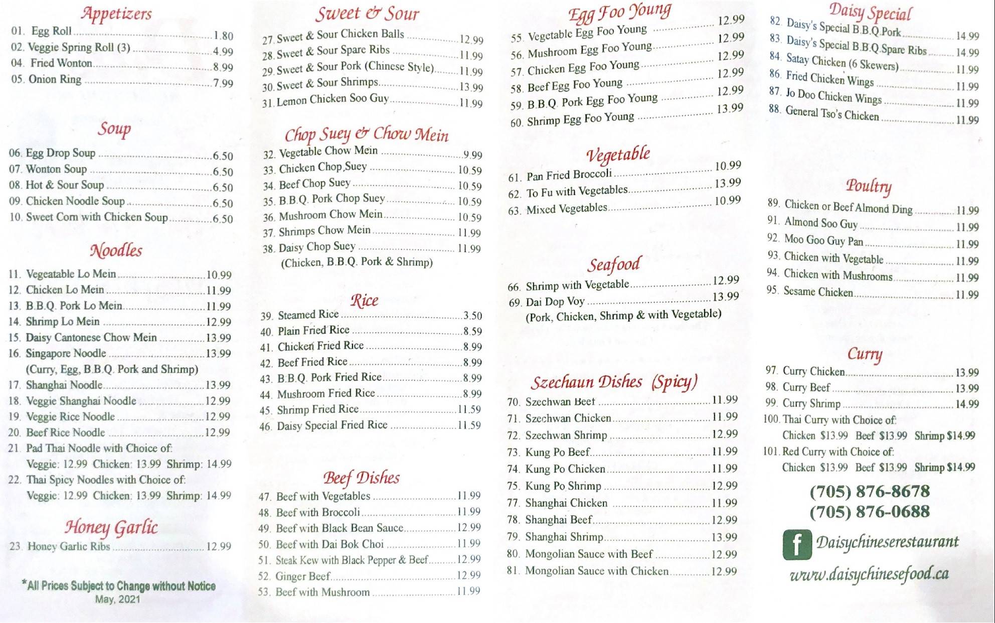 Menu at Daisy Restaurant, Peterborough