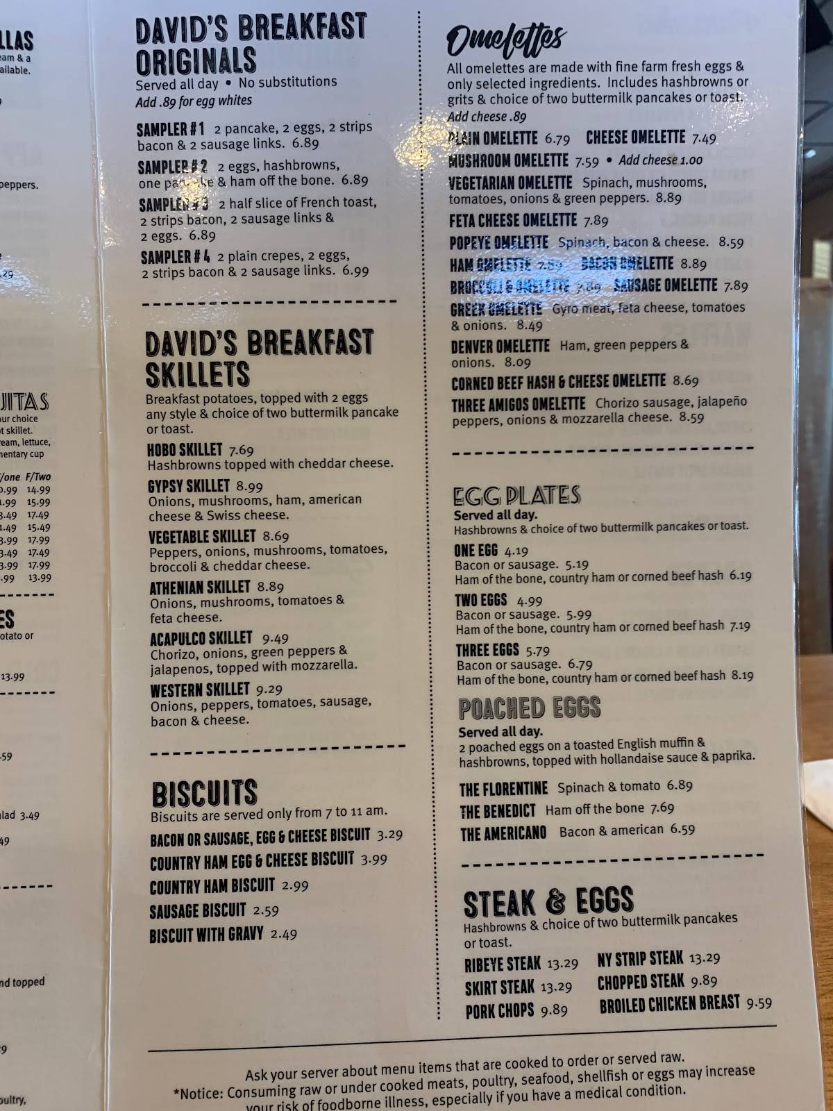 Menu at David's Restaurant, Asheboro