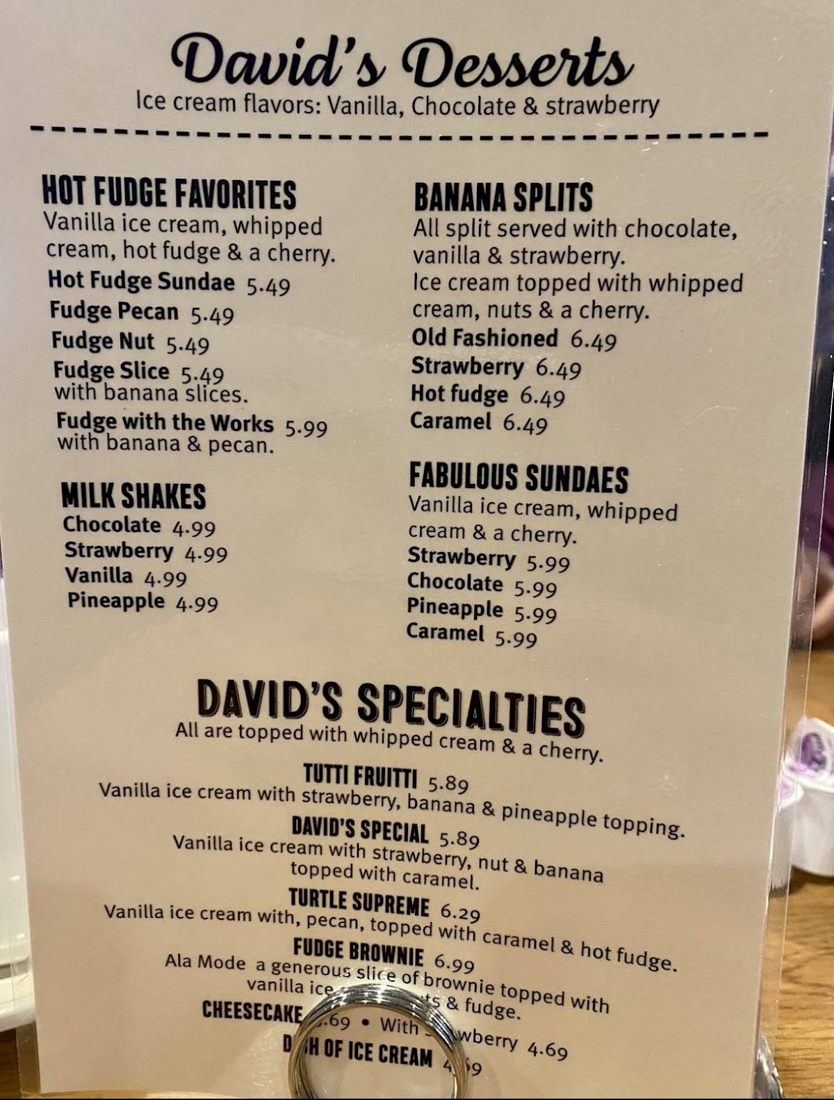 Menu at David's Restaurant, Asheboro