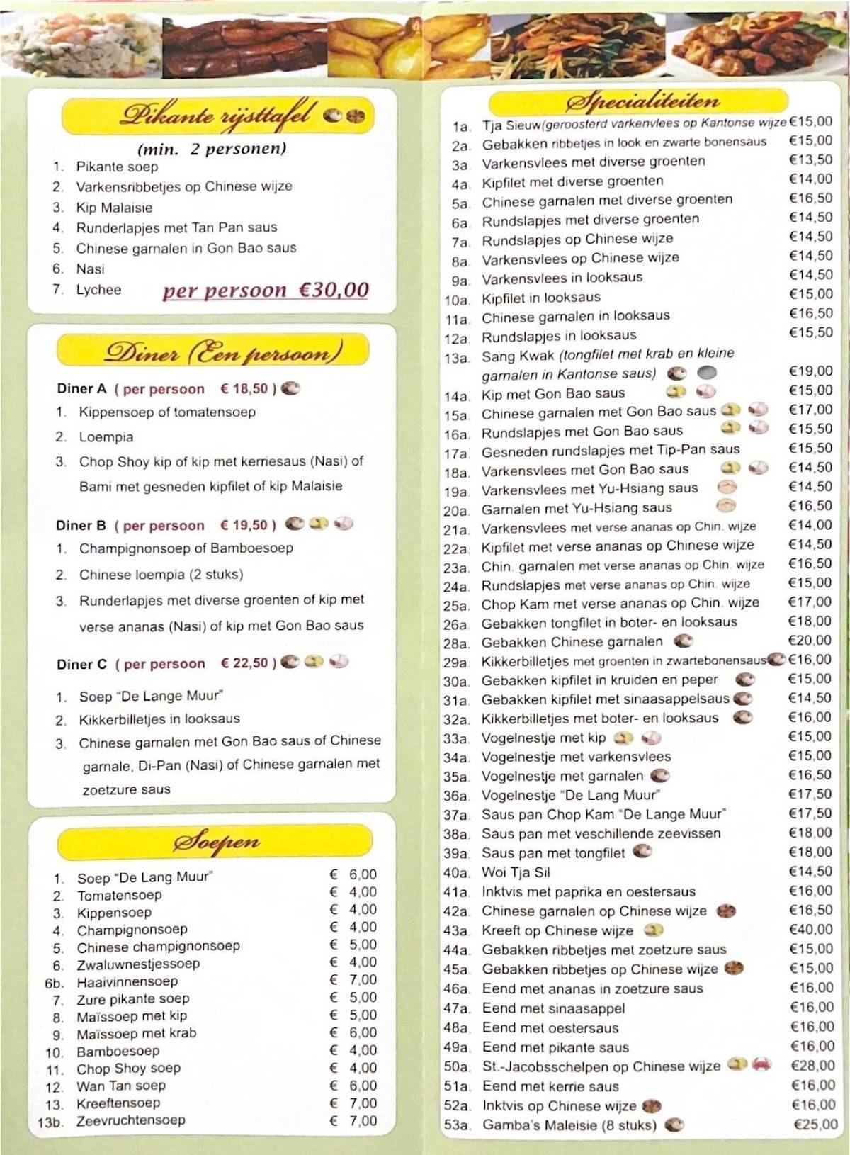 Menu at De Lange Muur Dadizele, Moorslede