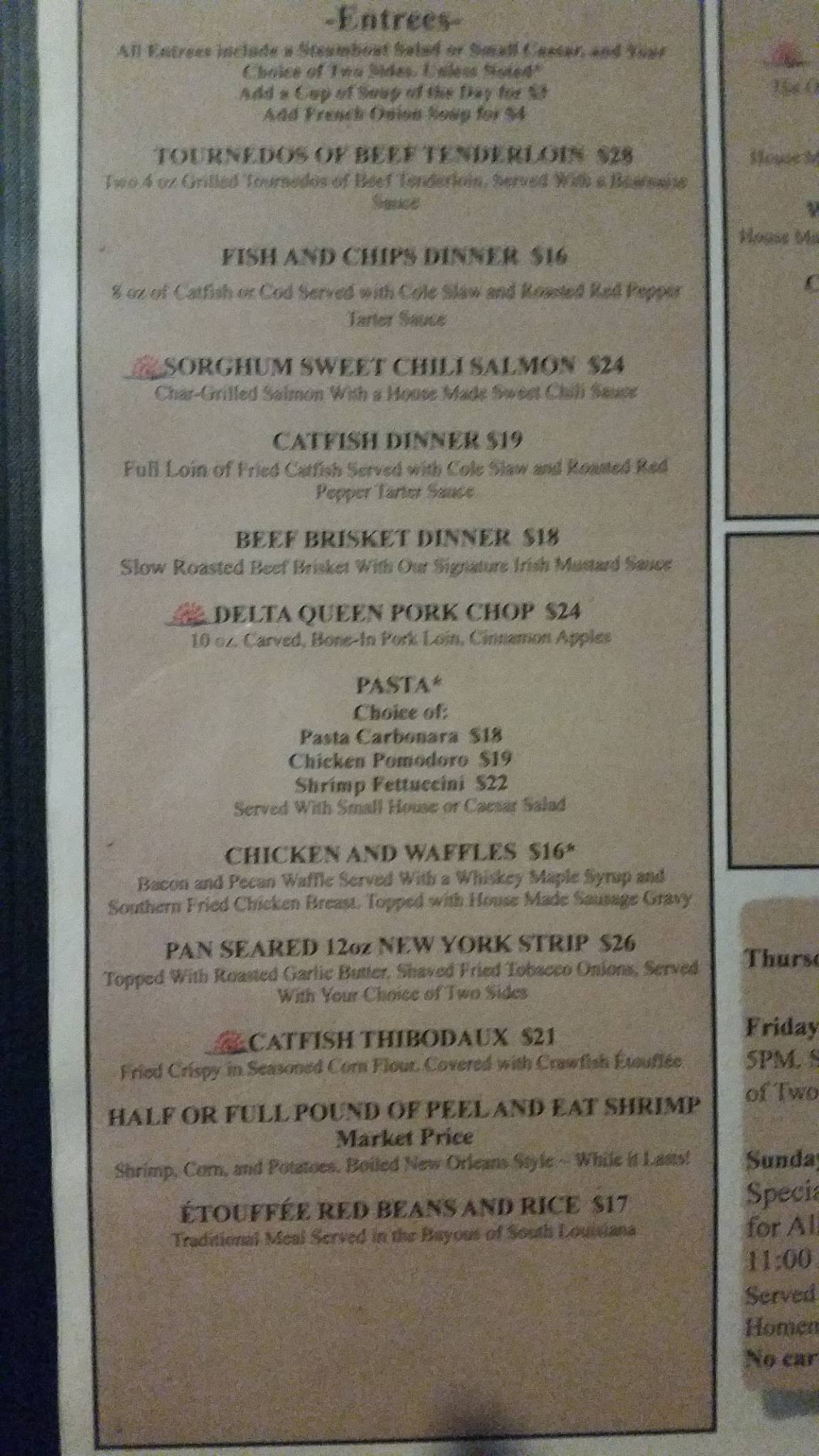 Menu at Delta Queen Port of Call Restaurant, Kimmswick