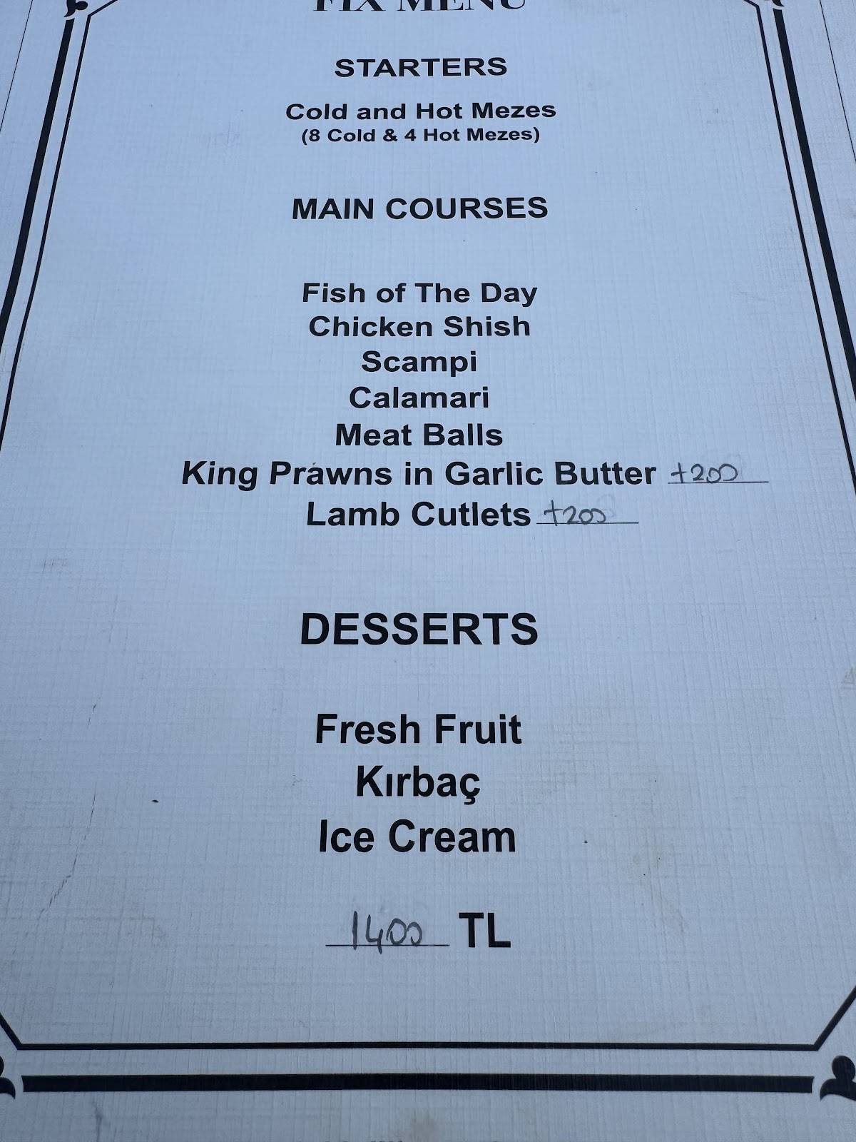 Menu at Destiny Deniz Restaurant, Karakum, Sea Side