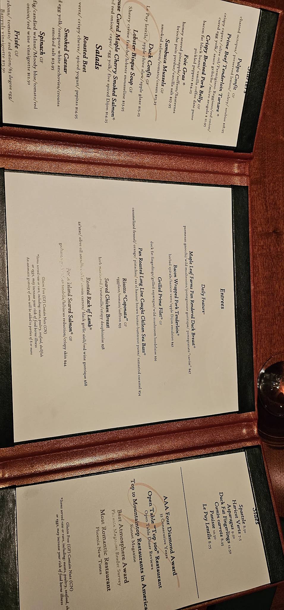 Menu at Different Pointe of View restaurant, Phoenix, N 7th St