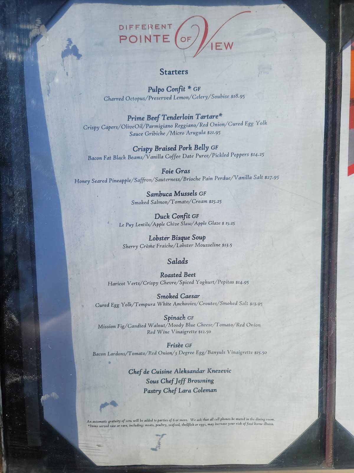 Menu at Different Pointe of View restaurant, Phoenix, N 7th St