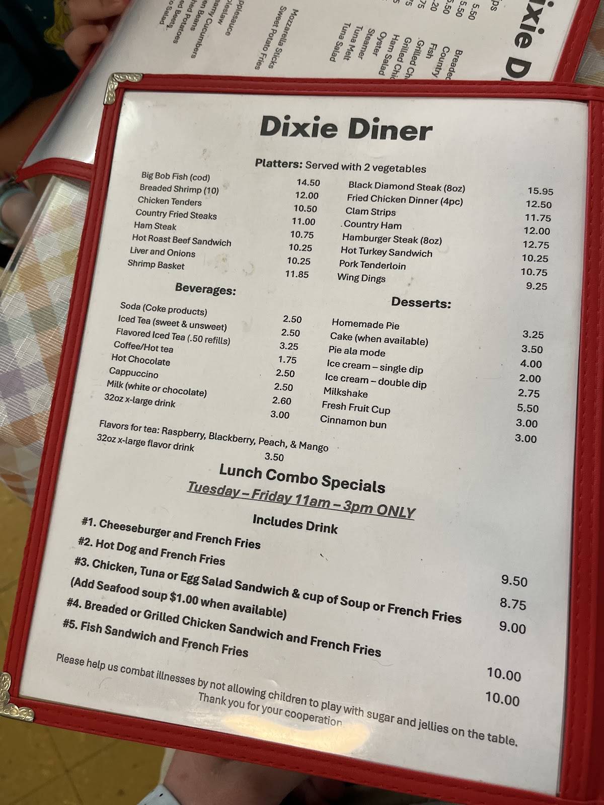 Menu at Dixie Diner restaurant, Smithsburg