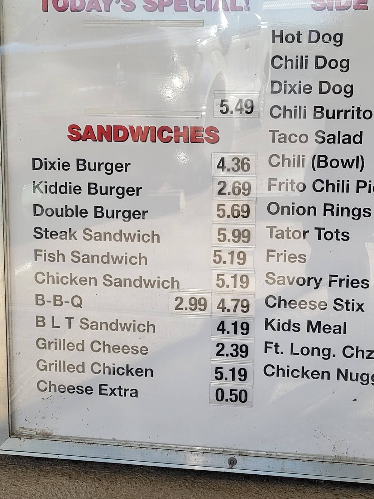 Menu at Dixie Dog Drive-In restaurant, Ponca City