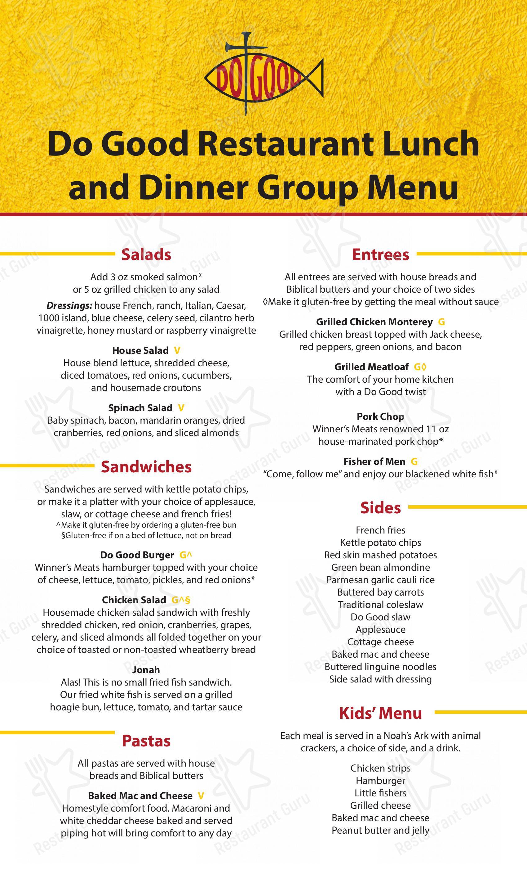 Menu at Do Good Restaurant and Ministry, Osgood, 25 Main St