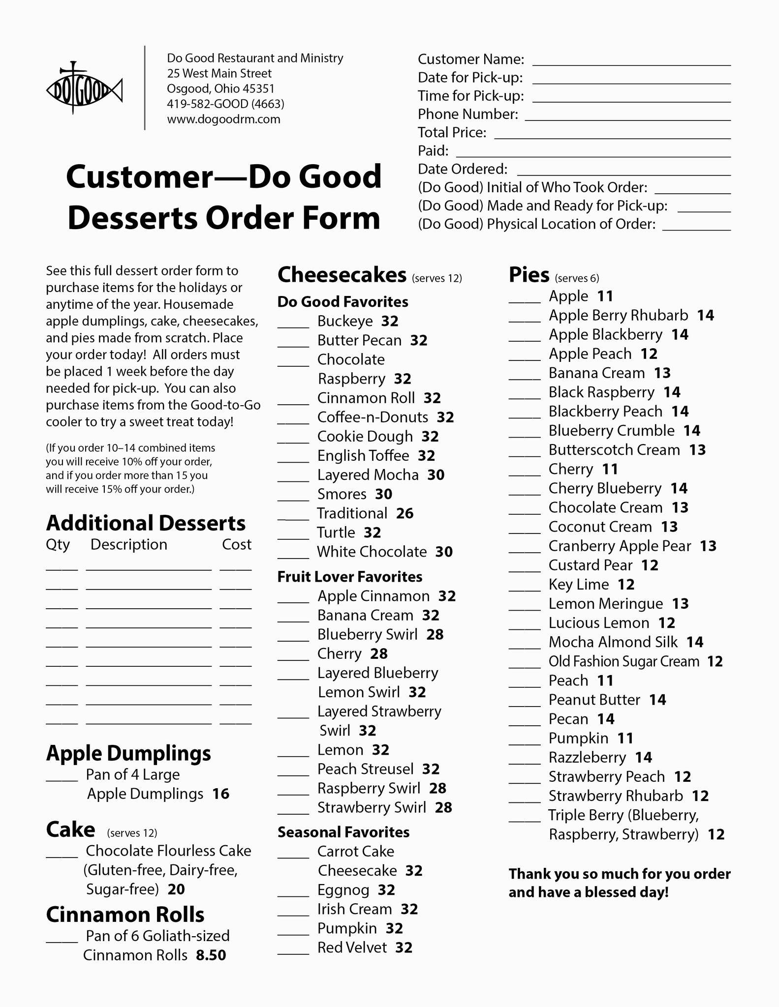 Menu at Do Good Restaurant and Ministry, Osgood, 25 Main St