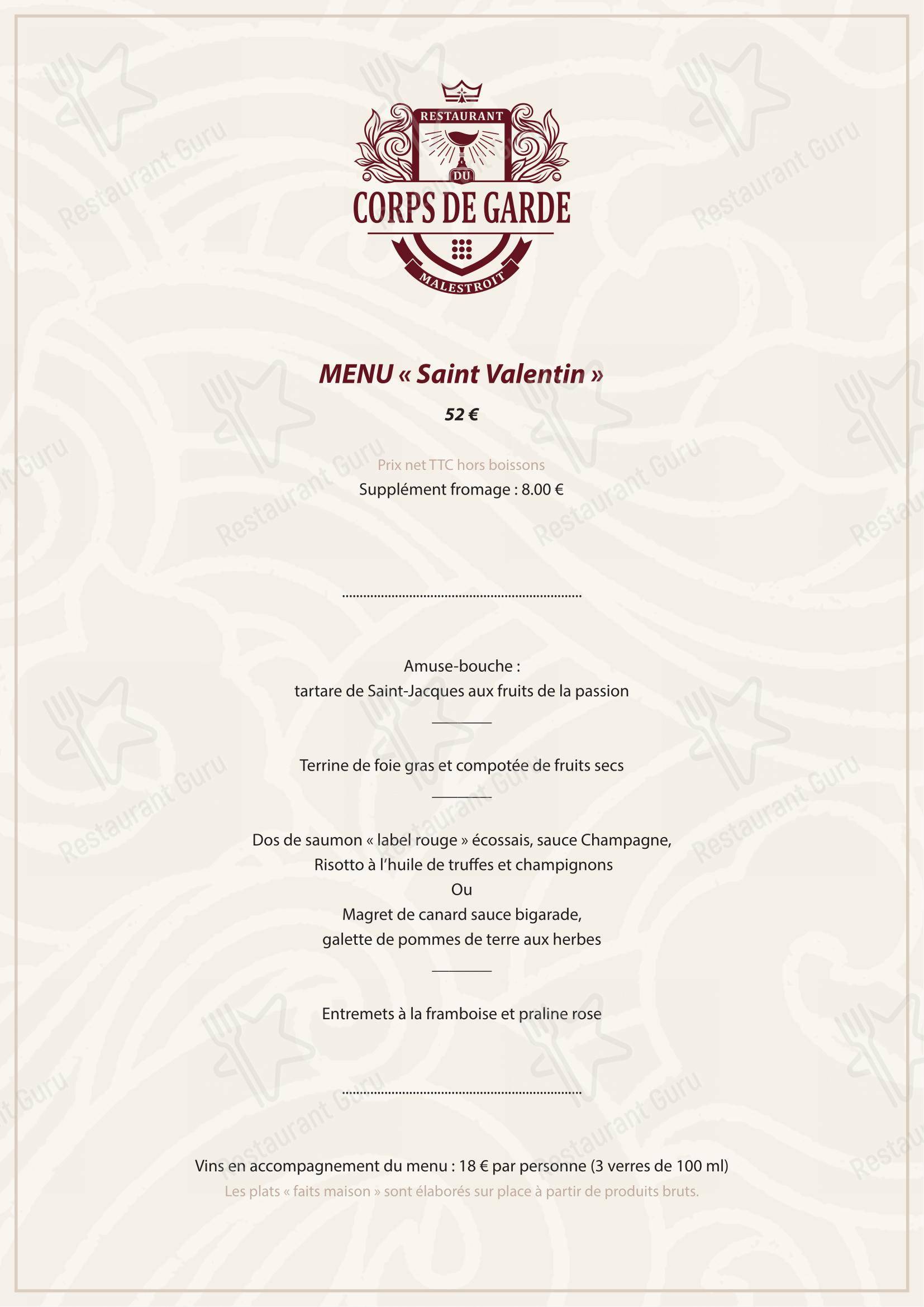 Menu au Restaurant Du Corps De Garde, Malestroit