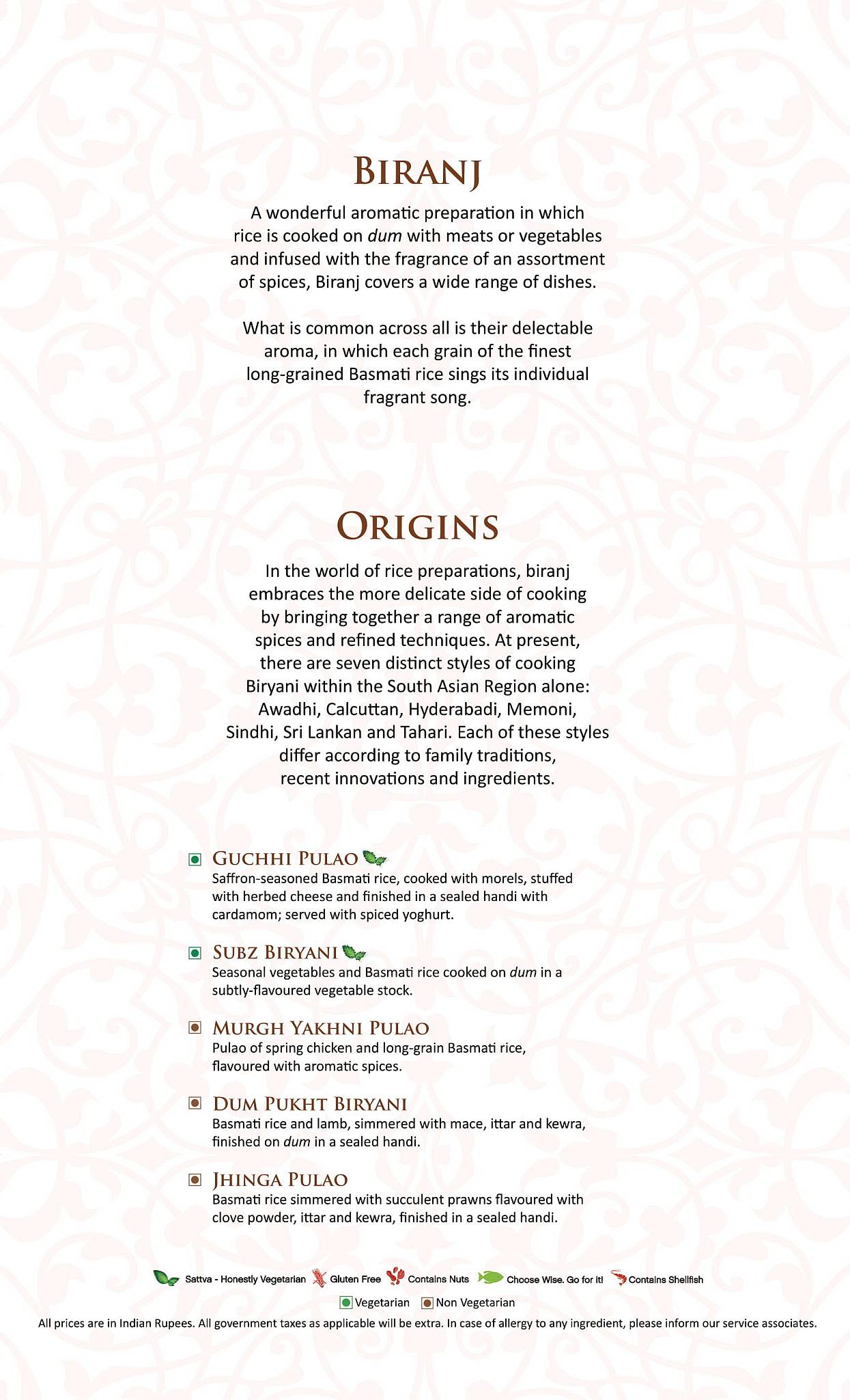 Menu at Dum Pukht, Mumbai, Itc Maratha