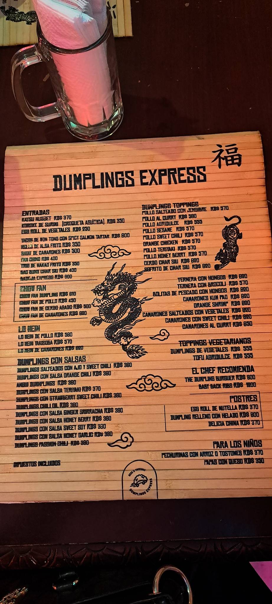 Menu at Dumpling Express restaurant, Santo Domingo
