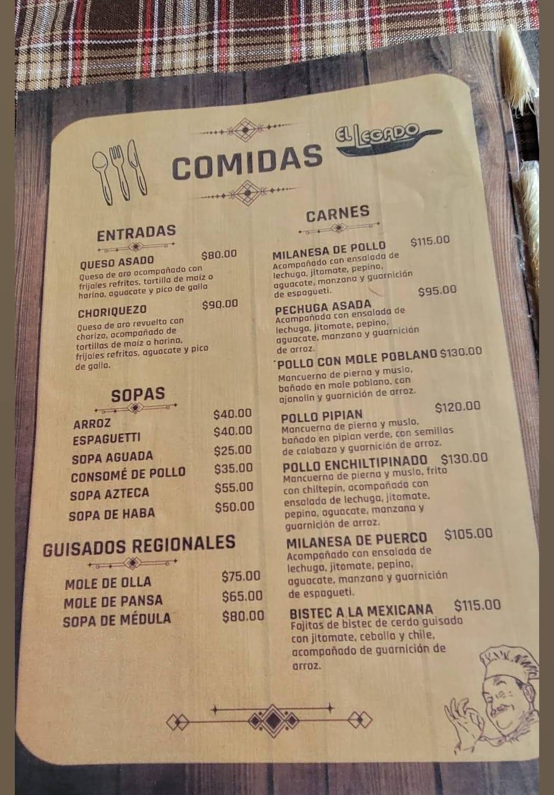 Carta de EL LEGADO - RESTAURANTE BUFFET, Chignahuapan
