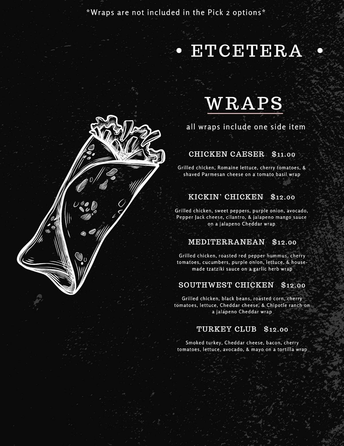 Menu at ETCETERA restaurant, Stuttgart
